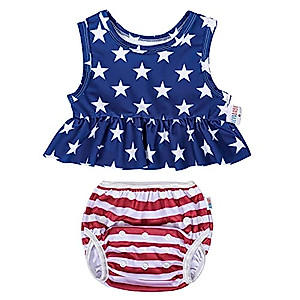 ALVABABY Swim Diaper with Matching Top Toddler Baby Girl Swimsuit Infant Bathing Sleeveless Tankini Swimwear Reusable Adjustable for 0-2 Years SWT09