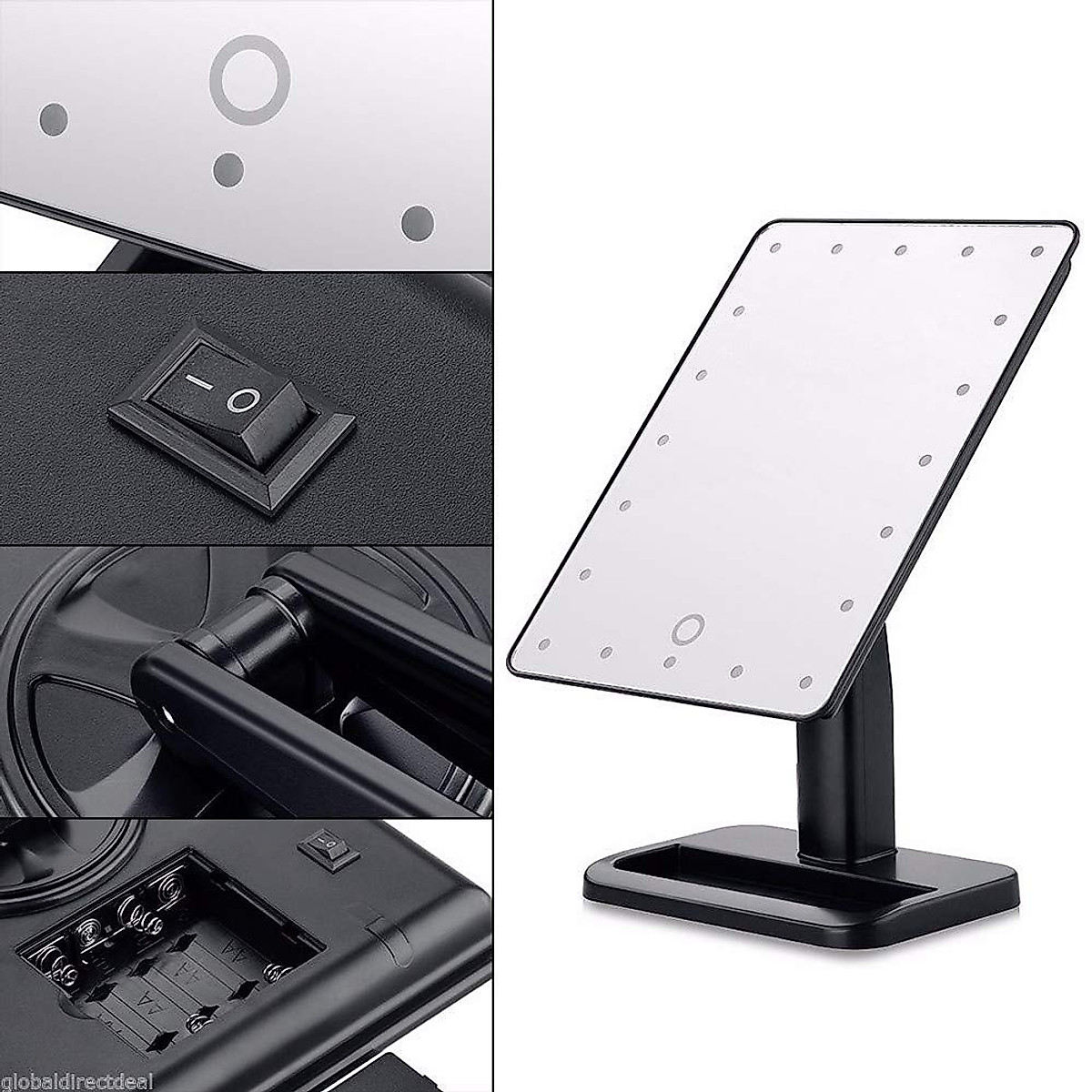 LIMEI-ZEN Lighted Makeup Mirror, 16 LED Cosmetic Mirror Touch Screen Dimming 90° Rotation with Stand Charging Vanity Mirror Battery and USB Power Mirrors