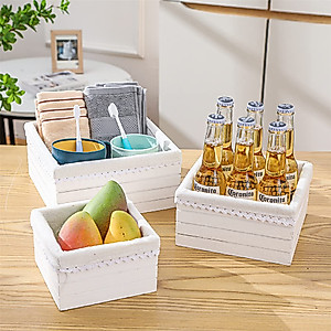 Quan Shuo Antique Square Nesting Box, Decorative Farmhouse Wooden Storage Box 3-Piece Set, White