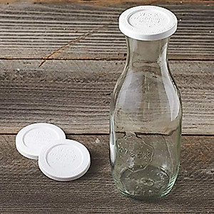 Weck Juice Jar - 35.9 fl oz. Transparent Glass Weck Jars - Eco-Friendly Milk Jar - 1L Juice Carafe Suitable for Juice Milk Water and Wine with Cork Lids and Keep Fresh Covers (1 Set)