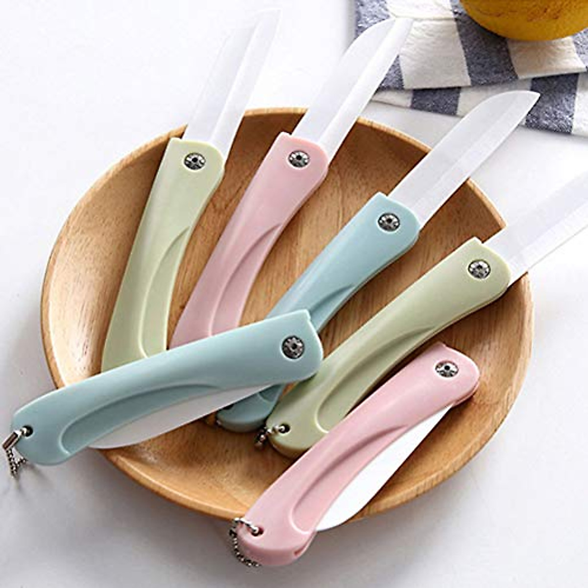 Portable Foldable Fruit Paring Knife Household Kitchen Ceramic Fruit Knife (Green)