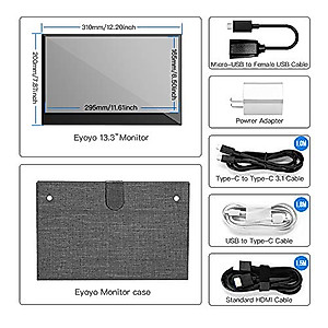 Eyoyo 13.3 inch USB C Touchscreen Monitor 1920x1080 IPS Portable Monitor Second Monitor for Laptop PC Mini PC Screen w/USB-C & HDMI Input
