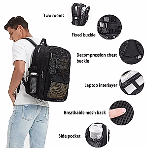 UEASE Mesh Backpack Heavy Duty for School, 29L Large Inches Mesh Bookbag for Adults, See Through Black Mesh School Bag with Laptop Pocket for Work Swimming Beach Fitness Sport