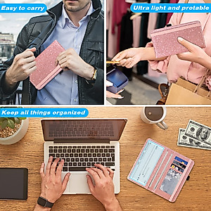 ACdream Checkbook Cover, Leather RFID Blocking Check Book Wallet, Protective Premium Business and Personal Duplicate Checks Holder, with Credit Card Slot for Women Men, Glitter Rose Gold