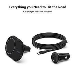 Belkin Magnetic Wireless Car Charger - MagSafe Compatible Car Mount Wireless Charger - Air Vent Mount With Included Power Supply for iPhone 14, iPhone 13 & iPhone 12 - Car Magnetic Phone Mount Charger