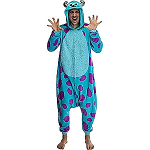 Disney Monsters Inc. Adult Sulley Kigurumi Sherpa Fleece Cosplay Costume One Piece Union Suit (L/XL) Blue