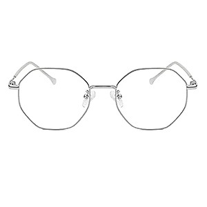 WHHJM Polygon Blue Light Blocking Glasses for Women Men Retro Octagon Square Non-prescription Metal Frame Eyeglasses (Silver Frame)