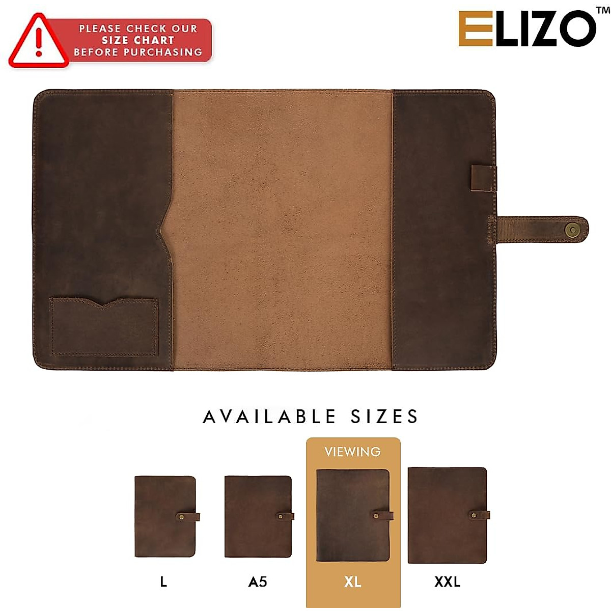 Elizo Leather Notebook Cover XL - Cahier Cover - Leather Journal Cover - Planner Cover - Leather Composition Notebook Cover - Refillable Notebook Cover - Leather Bible Cover - Fits 7.5 x 10