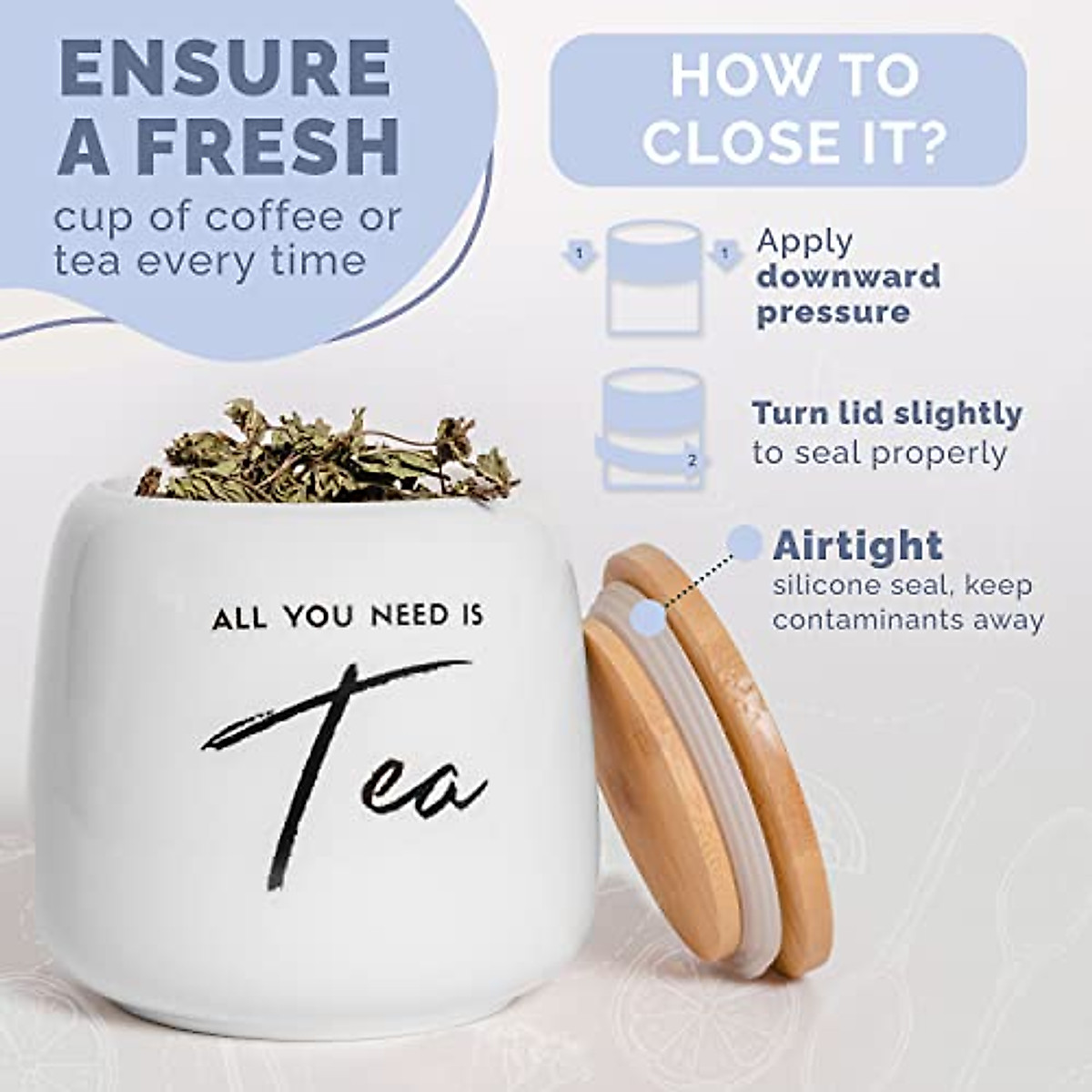 FIFTH FORK Canister Sets for the Kitchen - Perfect Kitchen Canisters for Countertop - Set of 3 Kitchen Canisters - Great for Countertop Storage - Ceramic Food Storage Containers