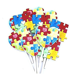 Autism Cupcake Toppers 12 pcs, Puzzle Cake Picks, Colorful Heart Birthday Decoration Party Supplies
