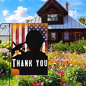 Louise Maelys Patriotic Memorial Day USA Garden Flag 12x18 Double Sided Vertical, Small Burlap Thank you Military Soldiers Garden Yard Flags Banner, Independence Day Outdoor House Decorations (ONLY FLAG)