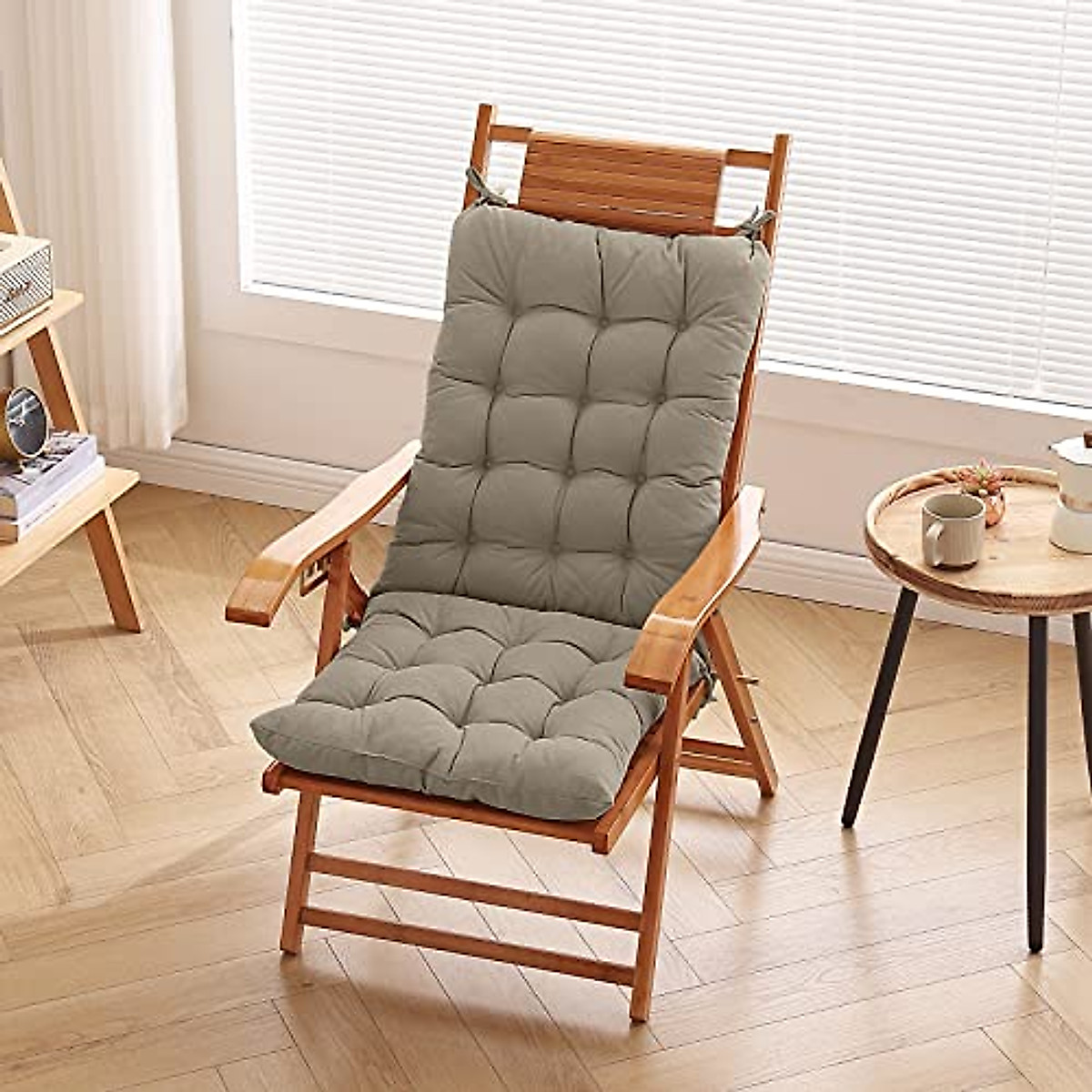Tiita Rocking Chair Cushion with Ties Overstuffed Seat Back Cushion Pad Tufted Pillow for Outdoor Indoor Home 21" x 17"/17" x 17", Light Brown