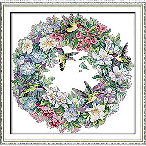 Cross Stitch Kits Patterns Embroidery Starter Kits for Adult Beginners and Kids DIY Easy Printed Cross-Stitch Kits for Home Decor - The Art of Hummingbirds 17.8×17.8(inch) (hjlk)