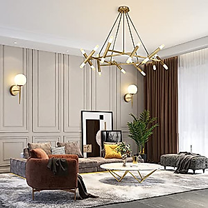 BOKT Mid Century Modern 20-Light Polygonal Chandelier Light Fixture for Kitchen Living Room Foyer Dining Room Ceiling Lamp Includ G4 Warm White Bulbs (Bronze)