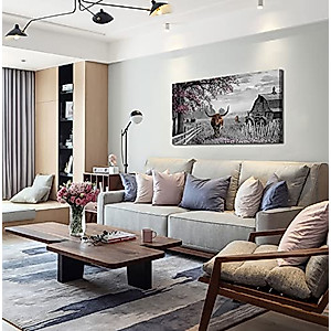 Jufahivos Western Decor Cow Print Black and White Wall Art for Living Room Bedroom office Wall Art Pink Pictures Rusti Decor Cow Wall Art for Living Room Decorations Wall Art 24x48 Inches Wall Art