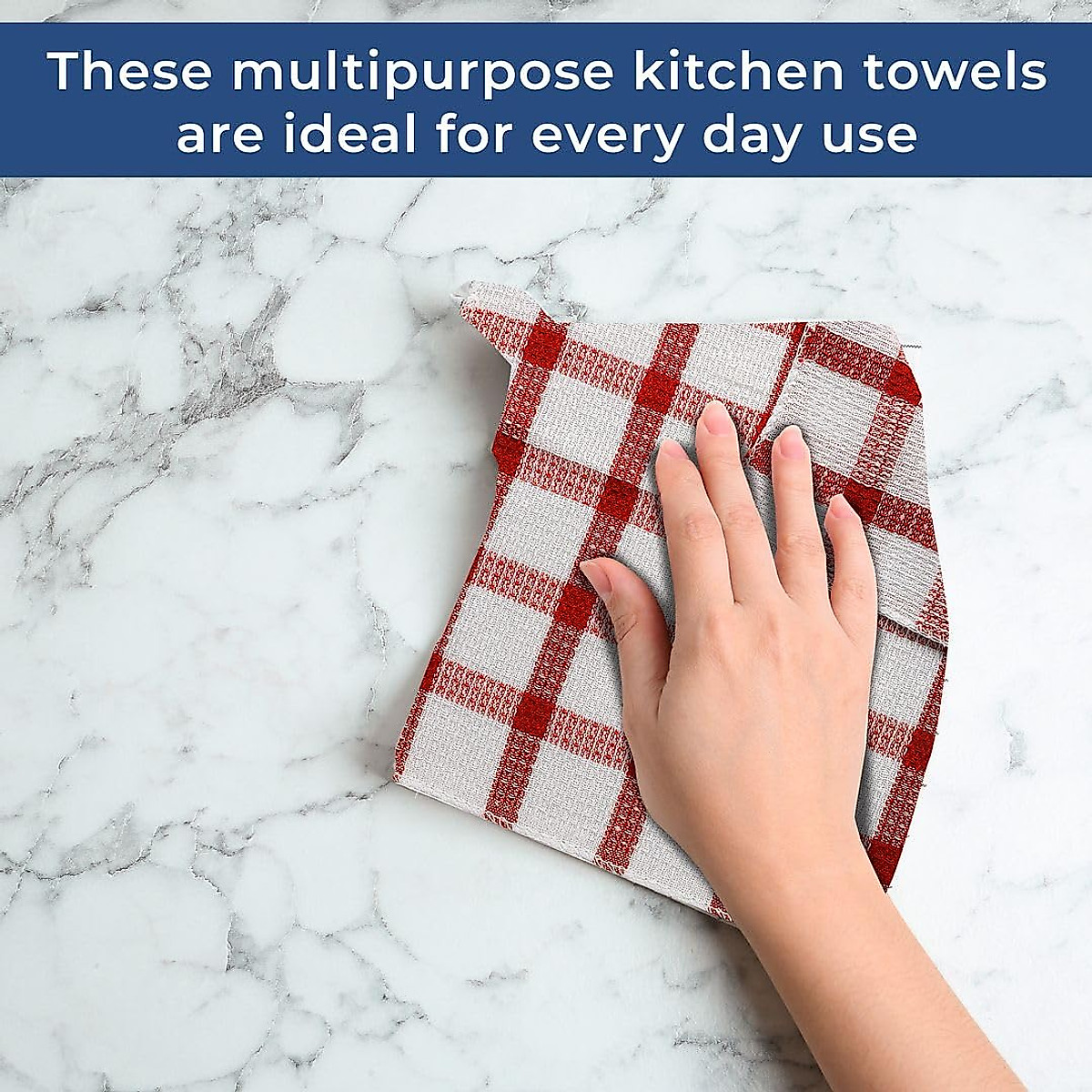 Shop LC Kitchen Towels Dish Cloths | Set of 24 | 100% Cotton | 12 x 12 Inches | Checkered Pattern Red Dish Towels Scrubbing Clothes Cleaning Rags Kitchen Essentials Birthday for Mom