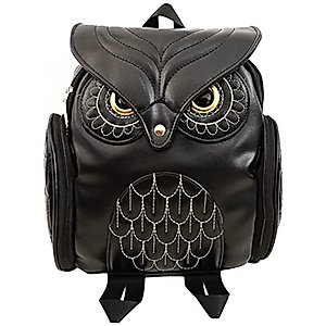 HYY Black Girls PU Leather Owl Cartoon Backpack Fashion Casual Satchel School Purse