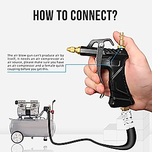 Industrial Air Blow Gun, with Brass Adjustable Air Nozzle and 3 Air Flow Extension, and 6 Sealing Rings, Pneumatic Tools Air Compressor Accessories Dust Clean Tool Air Blower Gun Air Nozzle Blow Gun