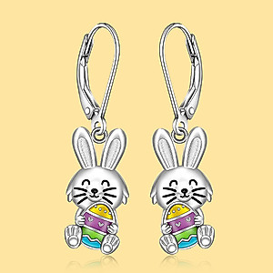 Easter Bunny Earrings for Women Sterling Silver Cute Bunny Rabbit Egg Earrings Dangle Jewelry Easter Holiday Gifts