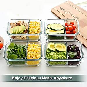 BAYZZ 10 Packs 30 oz Glass Meal Prep Containers 2 Compartment, Glass Food Storage Containers with Lids, Airtight Glass Lunch Bento Box, Freezer,Dishwasher and Microwave Safe
