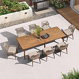 PURPLE LEAF 9 Pieces Dining Set Patio Metal Rectangular Table and Wicker Rattan Chairs for Outside Porch Garden Kitchen Modern Outdoor Furniture Sets
