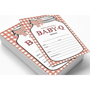 Inkdotpot Set of 30 BBQ Baby Shower Invitations-Diaper Raffle Tickets and Baby Shower Book Request Cards Gender Neutral Invites Its A Boy Its A Girl