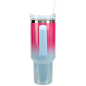 Elanze Designs Elephant Strength Loyalty Animal Traits 40 oz. Stainless Steel Large Water Bottle Coffee Mug Spill & Leak Resistant, Thermal Travel Tumbler with Handle Lid & Straw, Hot Pink & Sky Blue