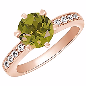 AFFY 2.25 cttw Simulated Green Peridot & White Natural Diamond Engagement Wedding Ring in 14k Rose Gold Ring Size 11.5