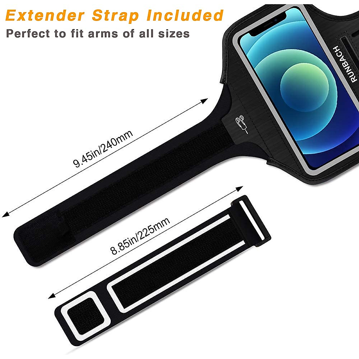 RUNBACH Armband for iPhone 13 Mini/12 Mini/11 Pro/iPhone X/XS,Sweatproof Running Exercise Gym Bag with Card Slot(Black)