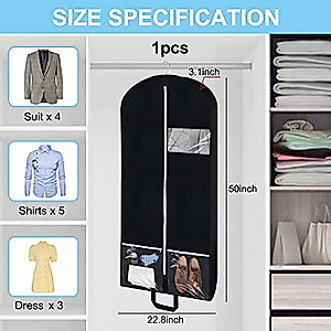 BEISHIDA 50" Garment Bag for Travel, Suit Garment Cover for Hanging Clothes, with 2 Large Pockets and 2 Carry Handles for Suit Coat, Gowns, Tuxedos, Coats, Dress, Coats, Jackets, Shirts. Pack of 1