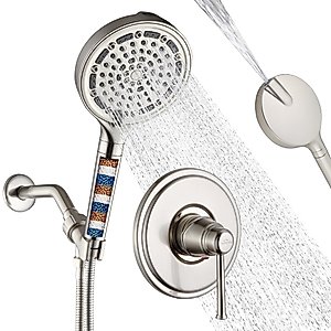 Single Handle Shower Faucet Set with Valve High Pressure 6 Inch with 6 Spray Modes Showerhead with Filters,Shower Head with Handheld, Shower Trim Kit Shower Fixtures,Brushed Nickel
