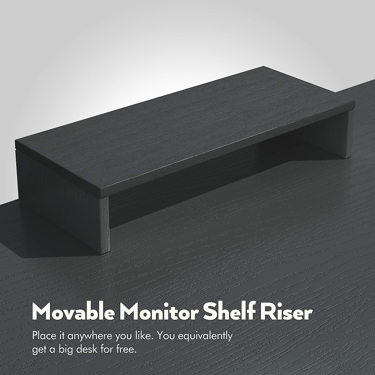 OTK Computer Desk 55" with Movable Monitor Shelf Riser, Sturdy Home Office Desk, Writing Desk, Gaming Desk with Headphone Hook, Computer Work Station, Work Table, Black