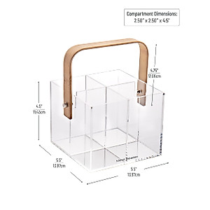 Mind Reader Utensil Holder, Silverware Organizer, Cutlery, Caddy, Rayon from Bamboo and Acrylic, 5.5" L x 5.5" W x 7.5" H, Brown