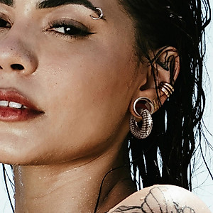 LADEMAYH 2 Pairs Set Stainless Steel 2g Hoop and 00 Gauges for Women, Silver 00g Plugs Gauges for Ears, Ear Stretching Expander Gauges Body Jewelry