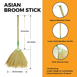 Kalokekala SN SKENNOVA Asian Broom for Cleaning Floor Handheld Household Broom for Outdoor and Indoor House Broom Hardwood Sweeper with Brush Power and Circle Cleaning Green