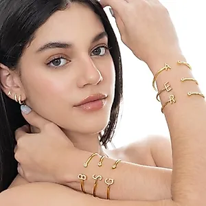 beya LUX Gold Bangle Bracelets for Women – Gold Initial Bracelet with Letter Charm – 18K Gold Plated Bracelets for Women – Chic and Dainty with Cubic Zirconia Stones - Letter C