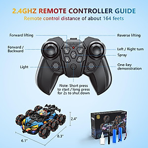 MOFOKEAY RC Cars 6WD Drift Stunt,Remote Control Car for Boys Age 6-12,360° Rotating Spray Car for Xmas Gifts
