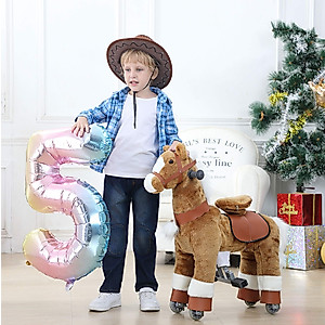 JoJoPooNy Ride on Horse Toy, Kids Ride on Toy for 3-6 Years Old, Premium Riding Horse Plush Animal Toy, Walking Horse Toy with Wheels (27 Inch Height)