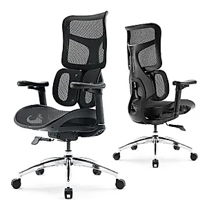 SIHOO Doro S100 Ergonomic Office Chair - with Dual Dynamic Lumbar Support, 5-Level Adjustable Backrest, 4D Coordinated Armrests, 135-degree Max. Recline Angle, Suitable for Home Office (Black)