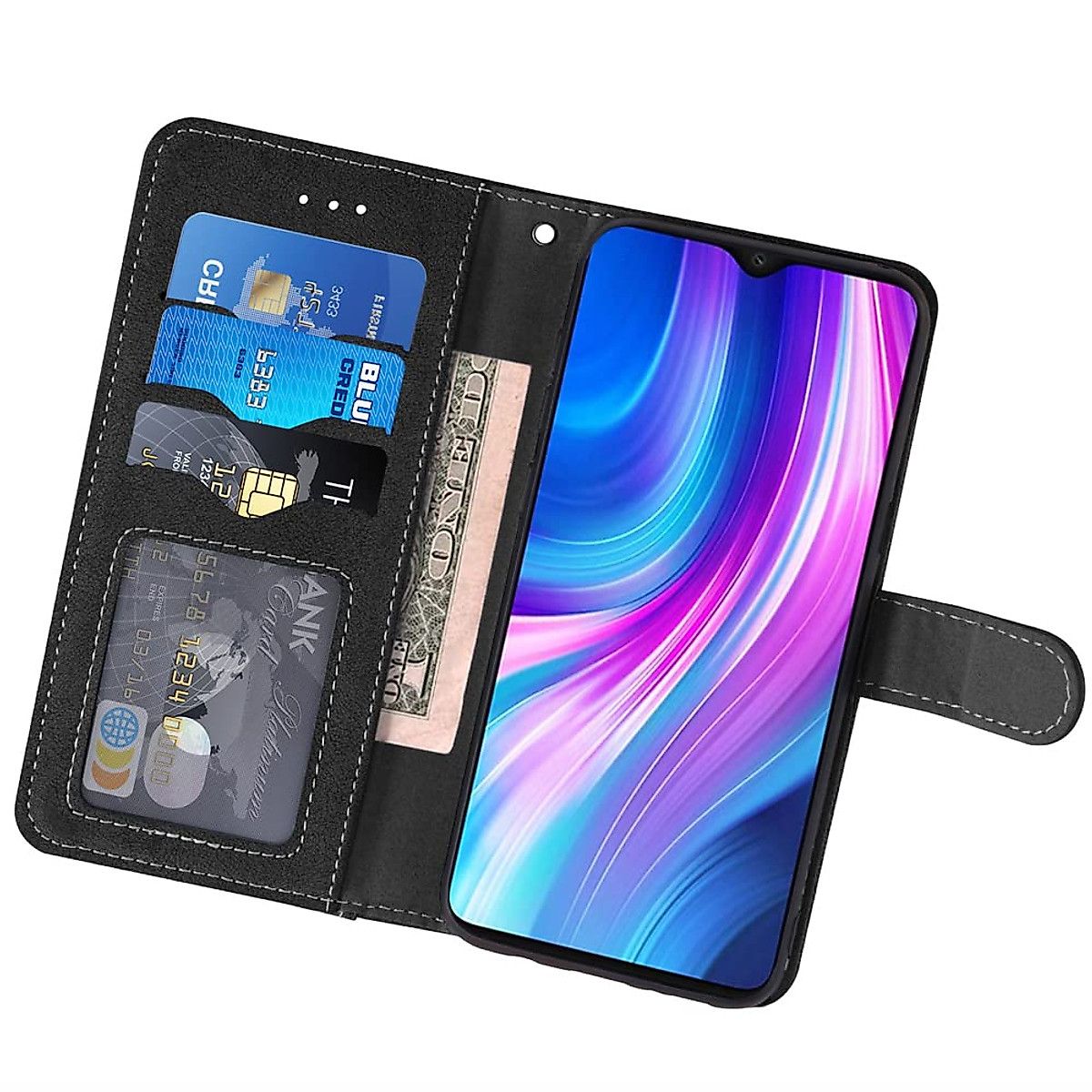 Asuwish Compatible with Xiaomi Redmi Note 8 Pro Wallet Case and Tempered Glass Screen Protector Flip Credit Card Holder Stand Lanyard Cell Accessories Phone Cover for Redme Note8 8pro Women Men Black