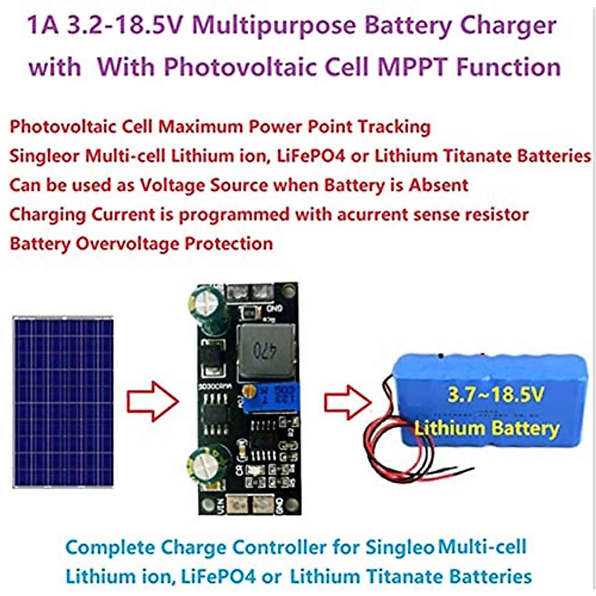 9V/18V Lithium Battery Charger Board, MPPT 3.7V 7.4V Solar Charging Controller Board, Lithium Battery Protection Charger Module (18V)