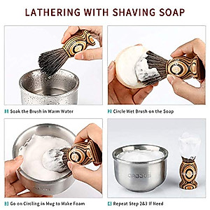 2IN1 Shaving Brush with Holder Set,Anbbas Synthetic Badger Brush with Wood Handle,Black ABS Wall Mounted Adjustable Shaving Stand for Most Wet Shave Brushes