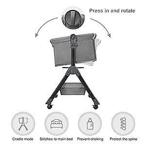 Baby Bassinet Bedside Sleeper Cradle Bedside Crib Grey Baby Bed Portable Bassinet for Newborn Infant Baby with Storage Basket Lockable Wheels Adjustable Height Easy Assemble Folding Breathable