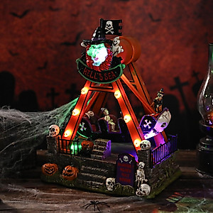 Chonsun Halloween Decoration Indoor Village House - Halloween Village Set Bumper Cars Pumpkin Skeleton Ghost Halloween Table Figurines with Motion and Creepy Laughter USB Powered Home Decor