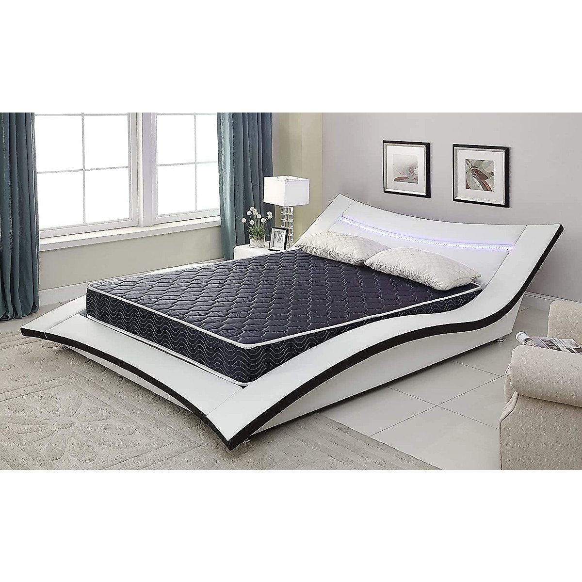 AC Pacific 6-Inch Water-Resistant High-Density Foam Mattress Made in USA with Stylish Diamond-Quilted Breathable Fabric, Distributes Weight Evenly, Full, Navy Blue