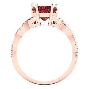 2.19 Carat Heart cut Custom Engraving Criss Cross Twisted Halo Red Garnet Engagement Everlasting Ring 14k Rose Gold 9.75 US