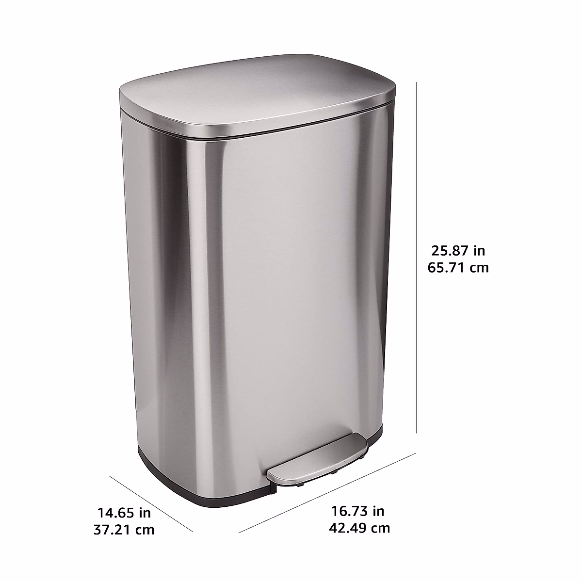 Amazon Basics 50 Liter / 13.2 Gallon Soft-Close, Smudge Resistant Trash Can with Foot Pedal - Brushed Stainless Steel, Satin Nickel Finish