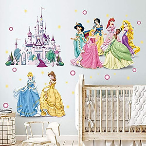 Supzone Princess Wall Stickers Castle Wall Decal Girls Wall Décor DIY Removable Wall Art Sticker for Baby Kids Nursery Girls Bedroom Living Room Playroom Wall Decoration