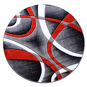 Masada Rugs, Sophia Collection Hand Carved Area Rug Modern Contemporary Red White Grey Black (8 Feet X 8 Feet) Round