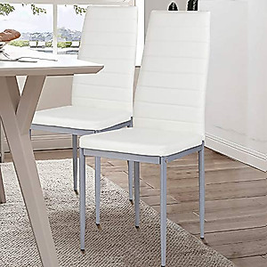 Giantex Set of 4 PU Leather Dining Side Chairs with Padded Seat Foot Cap Protection Stable Frame Heavy Duty High Back Design Dining Chairs for Kitchen Dining Room Home Furniture, White